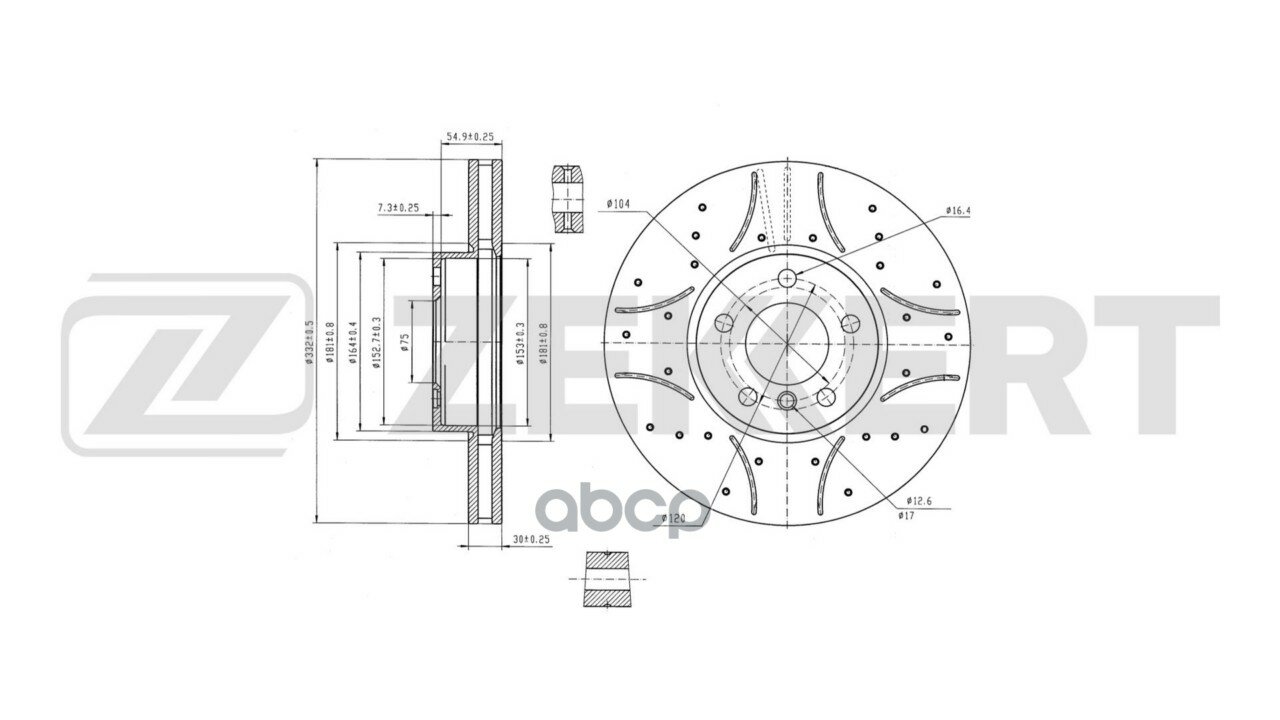 Диск тормозной передний BMW X5 (E70 F15 F85) 07- X6 (E71 E72 F16 F86) 10- (с покрытием перфор Zekkert арт. bs-5634b
