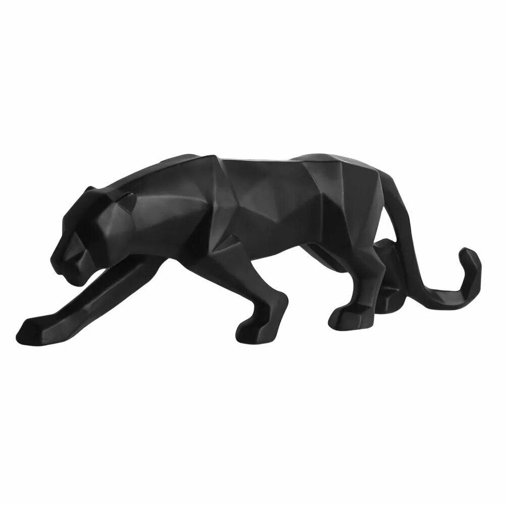 Черная статуэтка леопарда из смолы, геометрический декор для дома 25x5x8 см — фото 1