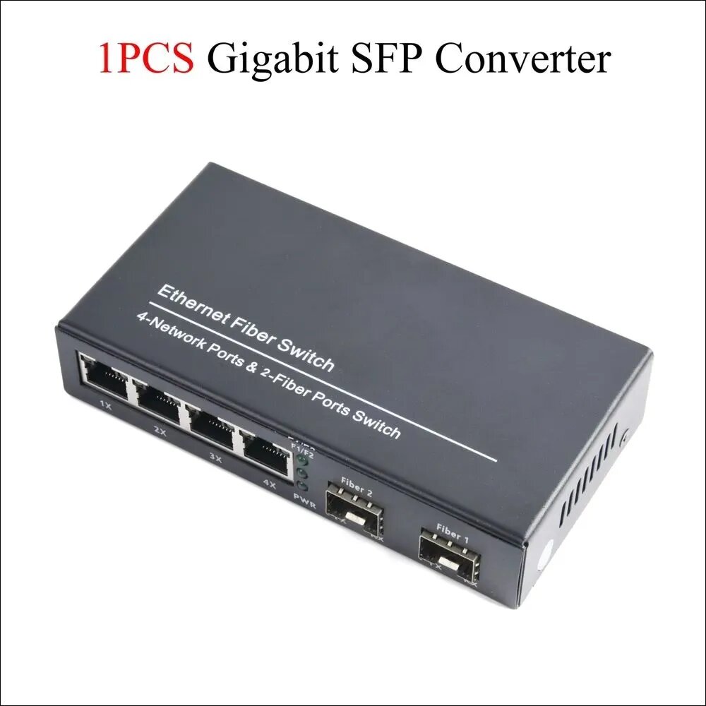 Гигабитный медиаконвертер SFP 1 шт. 2 SFP в 4 RJ45 трансивера 10/100/1000M волоконно-оптический коммутатор с 3 км/20 км LC/SC SFP-модулем