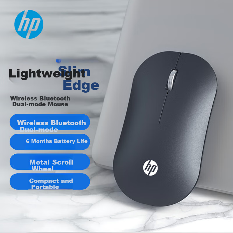HP DM10 беспроводная Bluetooth-мышь с двойным режимом для офиса и Apple-ноутбуков, металлический серый Цвет：Сине-серый