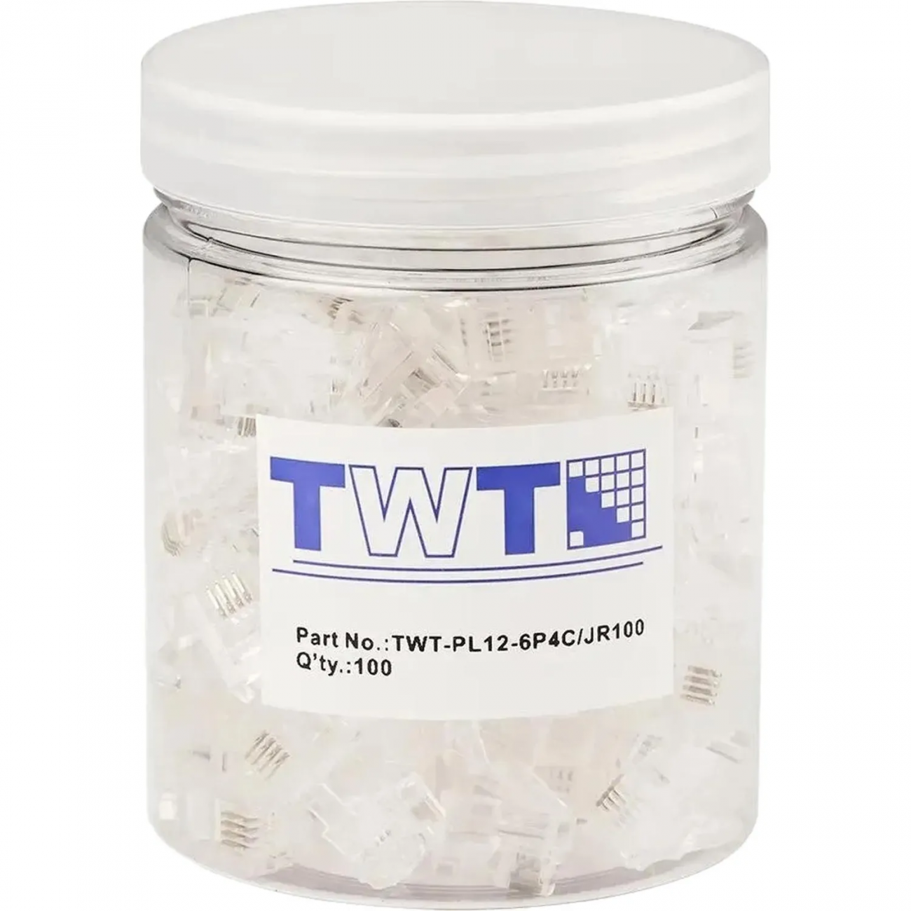 Коннектор RJ12 TWT TWT-PL12-6P4C/JR100 д/кабеля 4-ех конт 100шт/уп 2414408