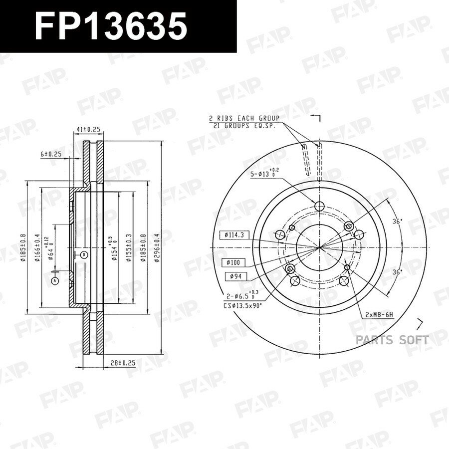 FAP FP13635 Диск тормозной GREAT WALL HOVER H6 2шт