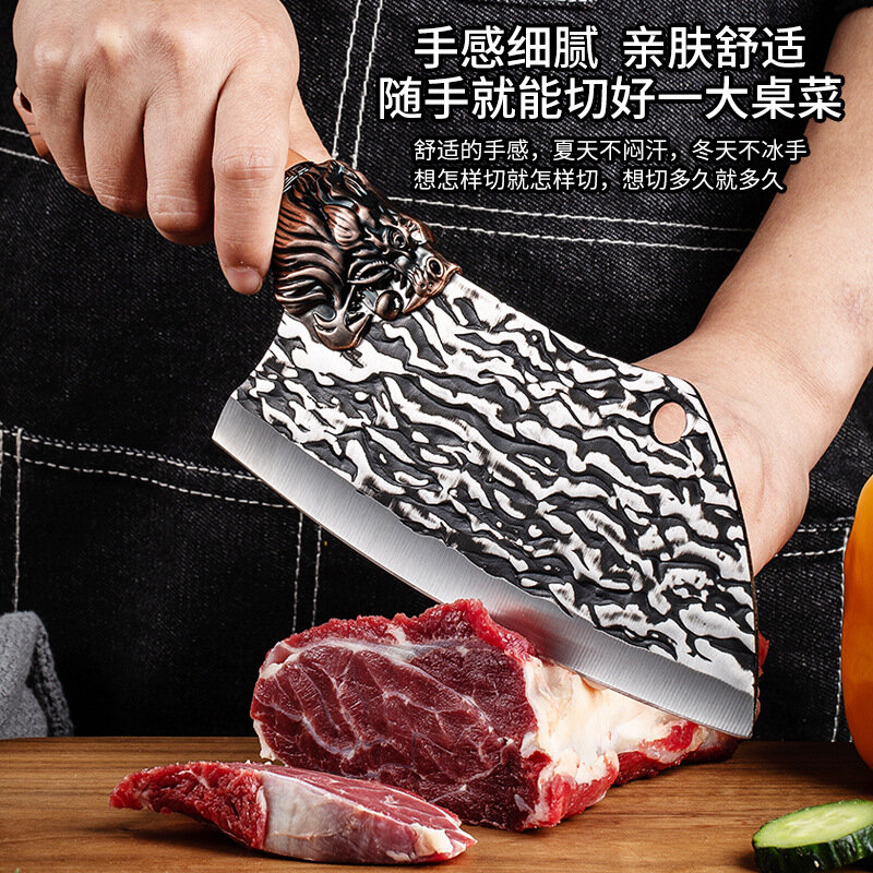 Закаленный нож для нарезки овощей и мяса с драконьей ручкой и желтой рукояткой, нержавеющая сталь, 20 см лезвие