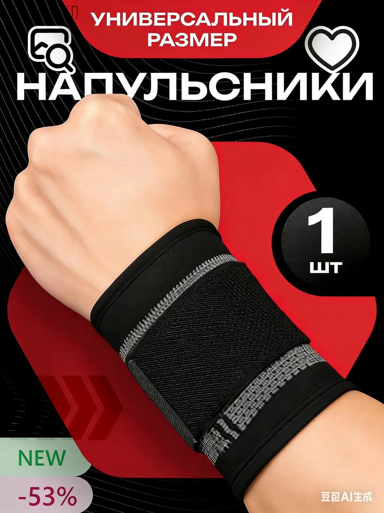 Бинты спортивные, фиксирующие, кистевые для жима, напульсники для запястья, для тяжелой атлетики, 1 шт.