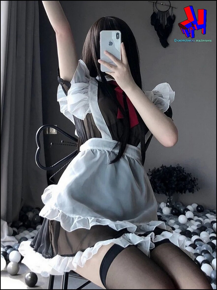 Костюм для ролевых игр Счастливая малышка "Горничная", нейлон, черный, красный, размер 40-46