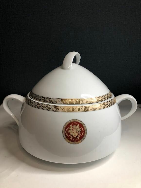 Супница винтажная Bogemia Чехия "Versace", 3л, фарфор, позолота, ручная роспись