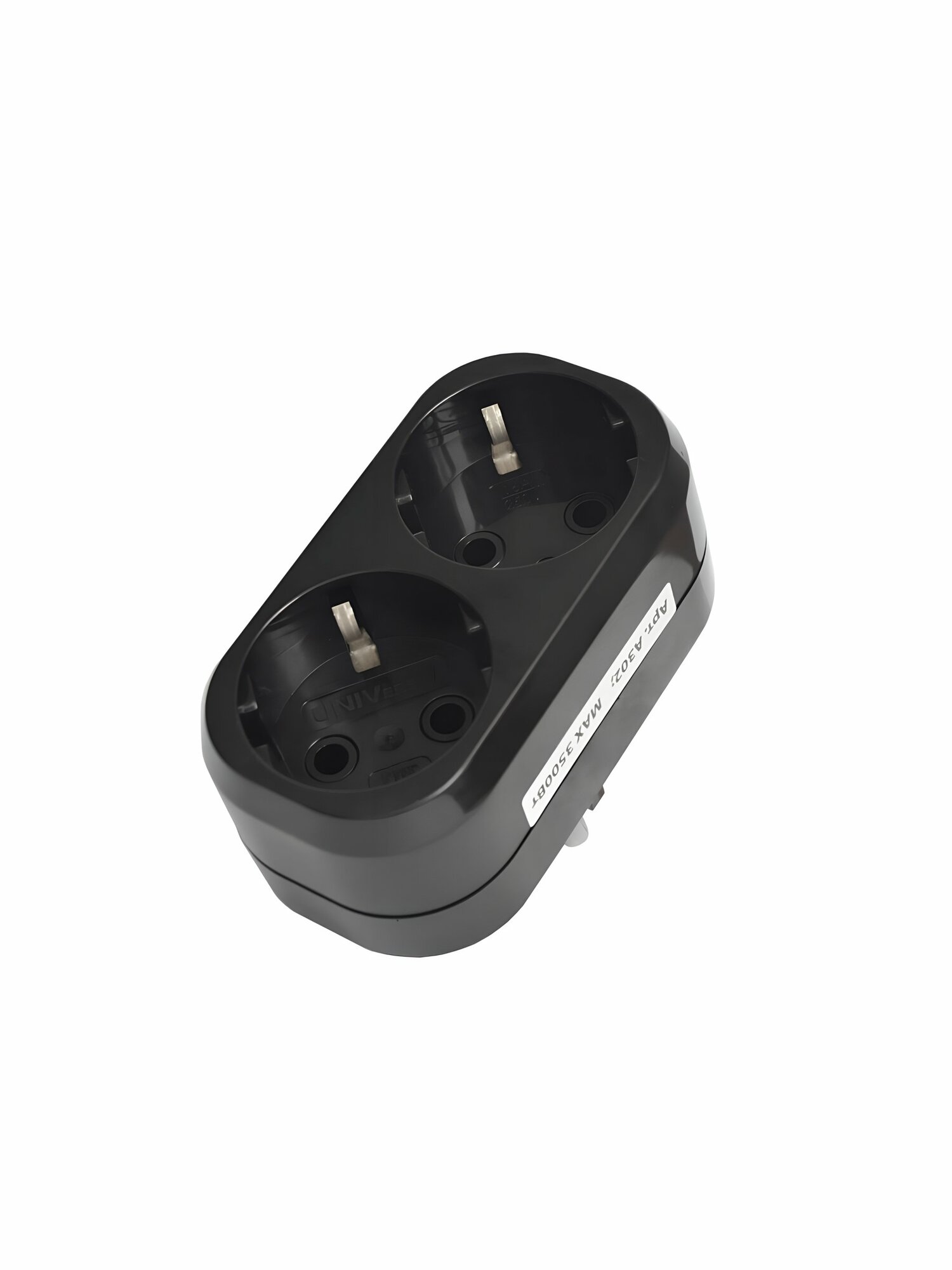 Разветвитель электрический UNIVersal 1933, 2 гнезда, с заземлением, плоский, 16 А, 250 В, черный, производство Россия