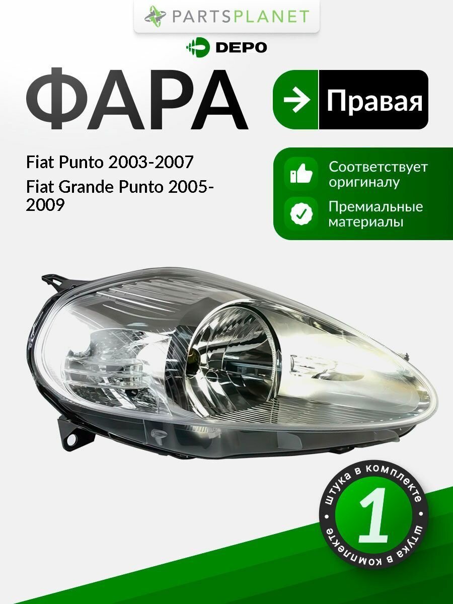 Фара правая для Фиат Гранде Пунто 2005-2009, Пунто 2003-2007 арт 6611147RLDEM