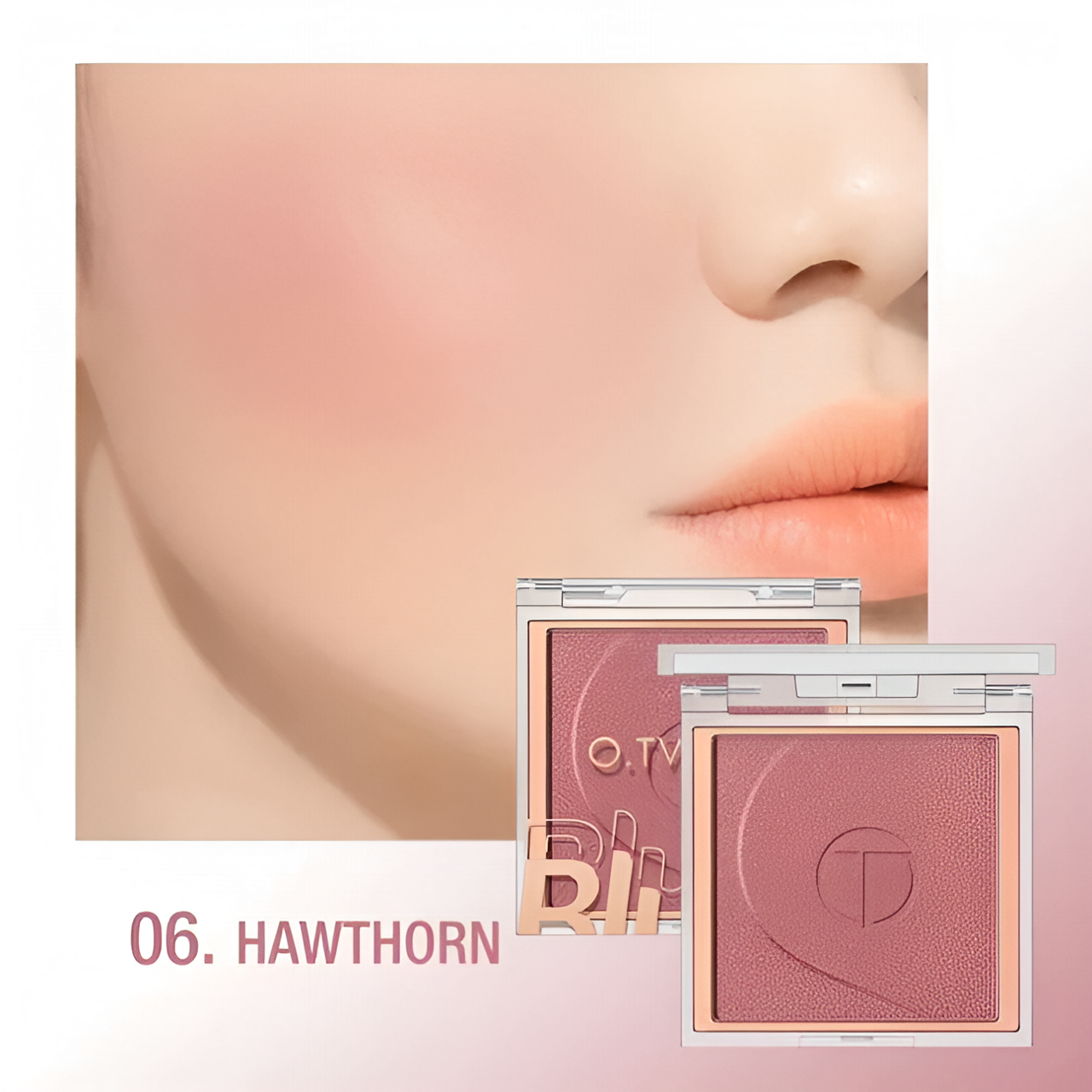 O.TWO.O, Палитра румян, в оттенке 06 Howthorn (Перламутрово-Розовый), 5гр