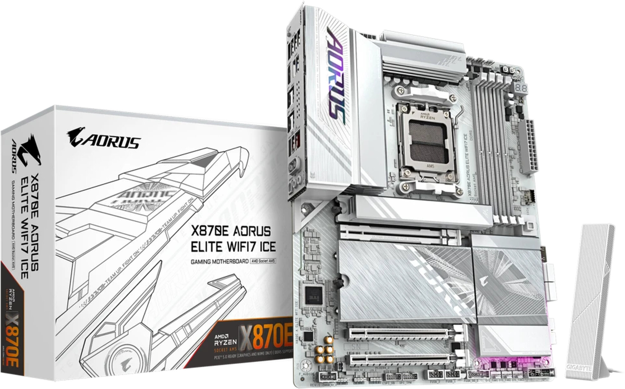 Материнская плата GIGABYTE X870E AORUS ELITE WIFI7 ICE (AM5/AMD X870E/4xDDR5/PCI-Ex16/M.2/SB/Wi-Fi /BT/GLAN/HDMI/ATX)