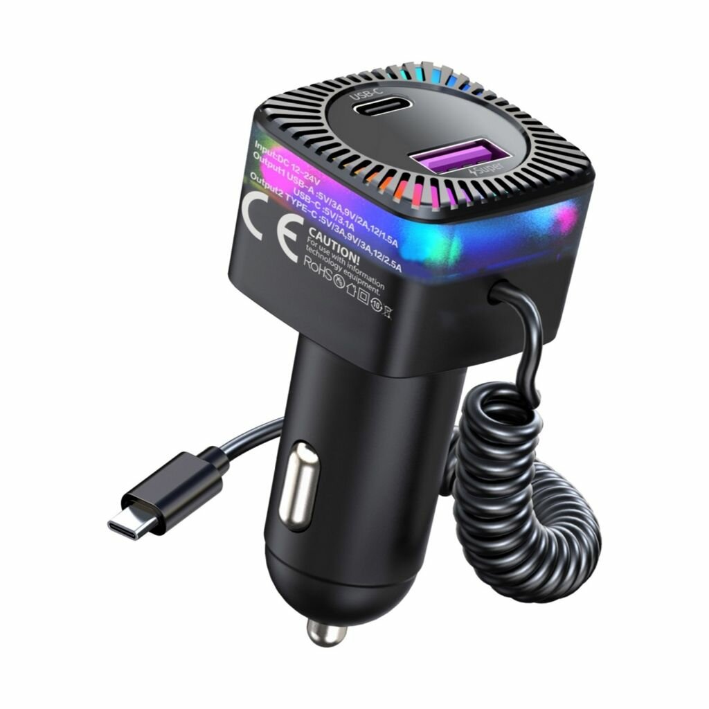 Автомобильный зарядный кабель USB C мощностью 30 Вт, быстрая подача питания со спиральными адаптерами зарядного устройства Super Vehle для всех телефонов