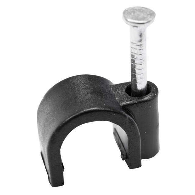 Скоба для крепления кабеля, круглая, 10 мм, 50 штук, черная