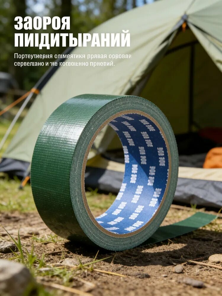 Размер ленты (скотча), используемой для ремонта тента (ткань ПВХ), составляет 10 см х 10 м/зеленая лента.