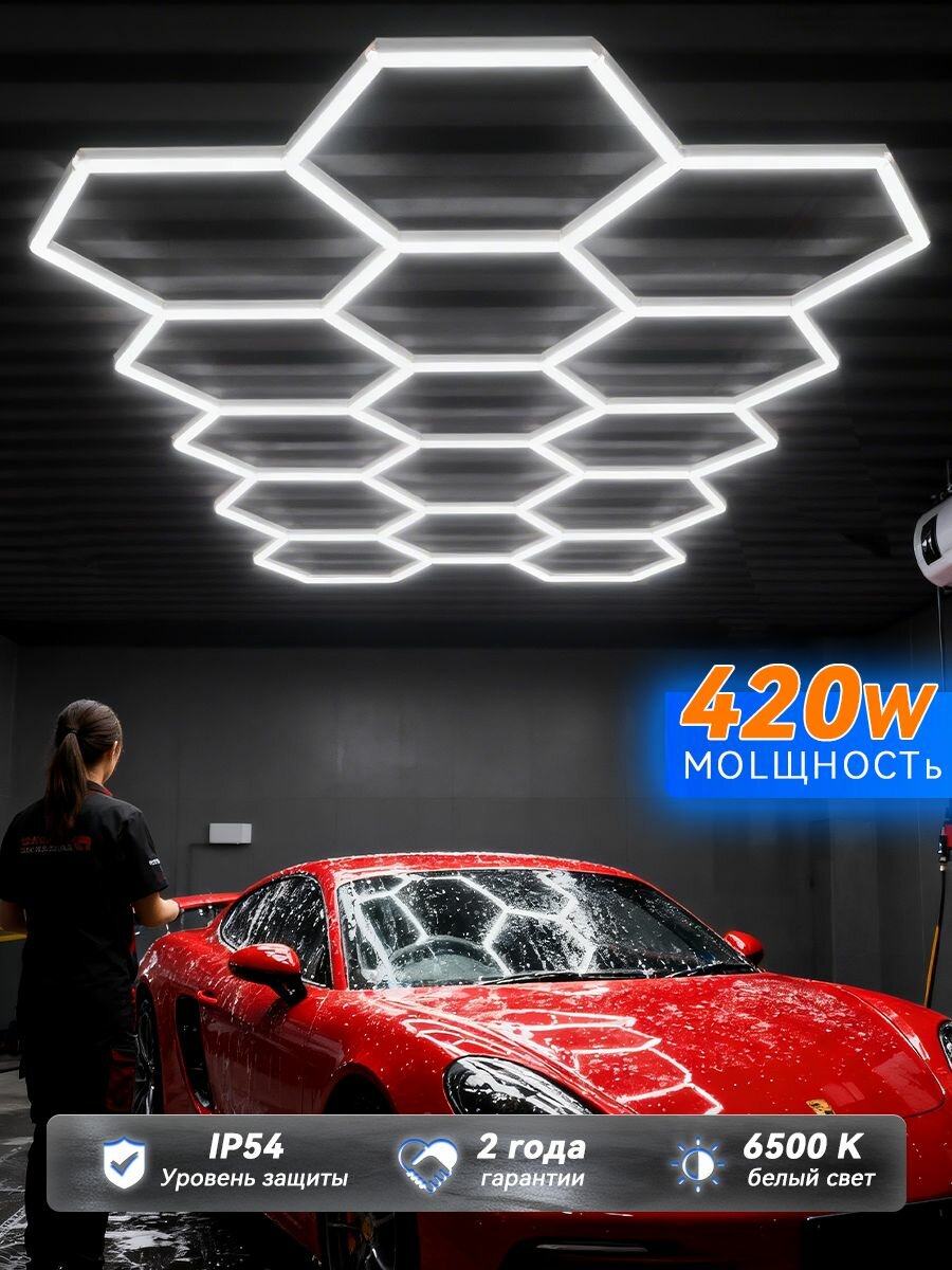 Светодиодное освещение для гаража/автосервиса LED Workshop, панель соты 6400К/630W размер 4.84x2.43 м