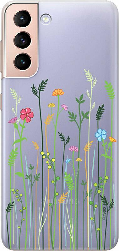 Ультратонкий силиконовый чехол-накладка ClearView 3D для Samsung Galaxy S21 с принтом "Flowers & Fern"