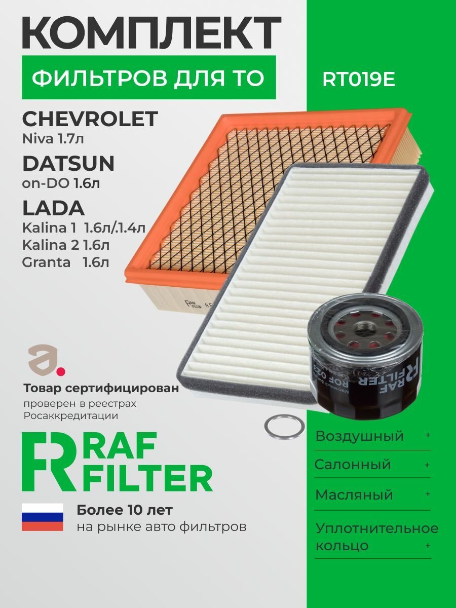 Комплект фильтров для Лада Гранта Lada Granta, Калина Kalina; Шевроле Нива Chevrolet Niva; Датсун Ондо Datsun on-DO