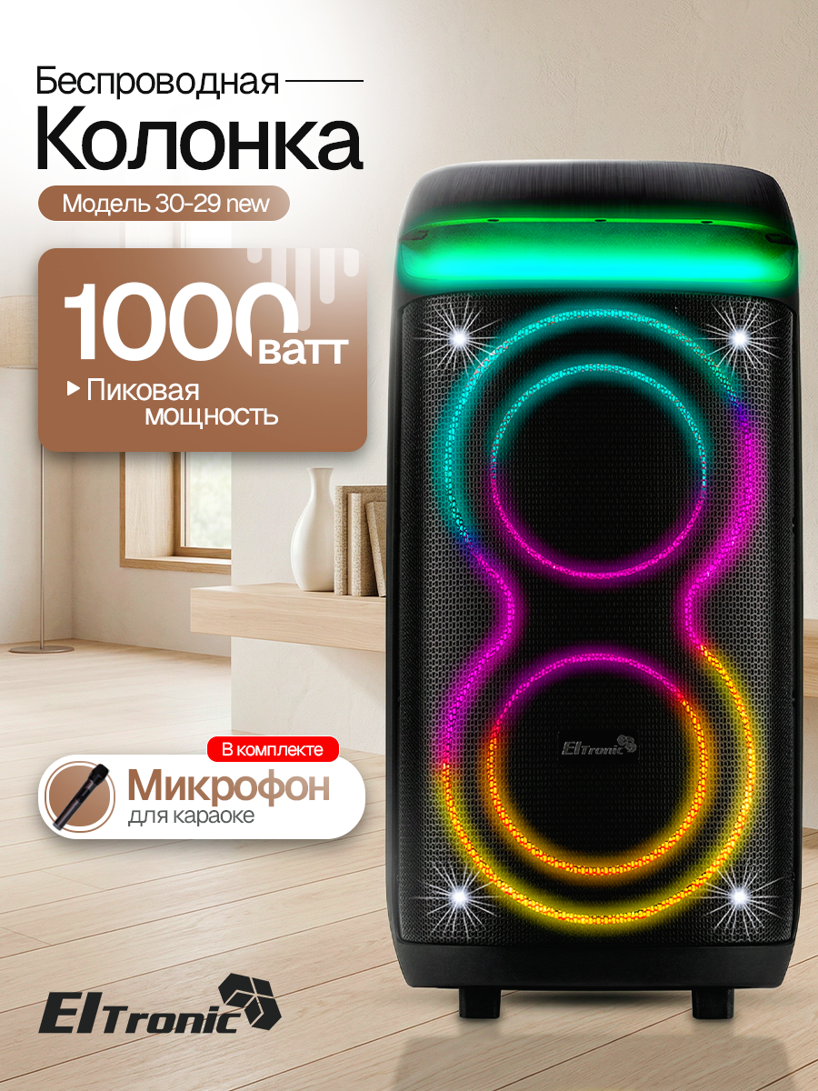 Музыкальная колонка Eltroniс 30-29 NEW DANCE BOX 1000, 2 динамика 8", 100Вт, Bluetooth 5.3, FM