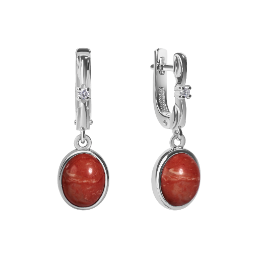 Серьги с подвесками, серебро, 925 проба, родирование, коралл