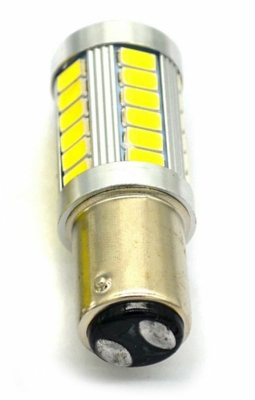 Автолампа светодиодная 12V P21/5W алюминевая 33SMD (линза белая ) BAY15D 1157 2-х контактная, 1 штука.