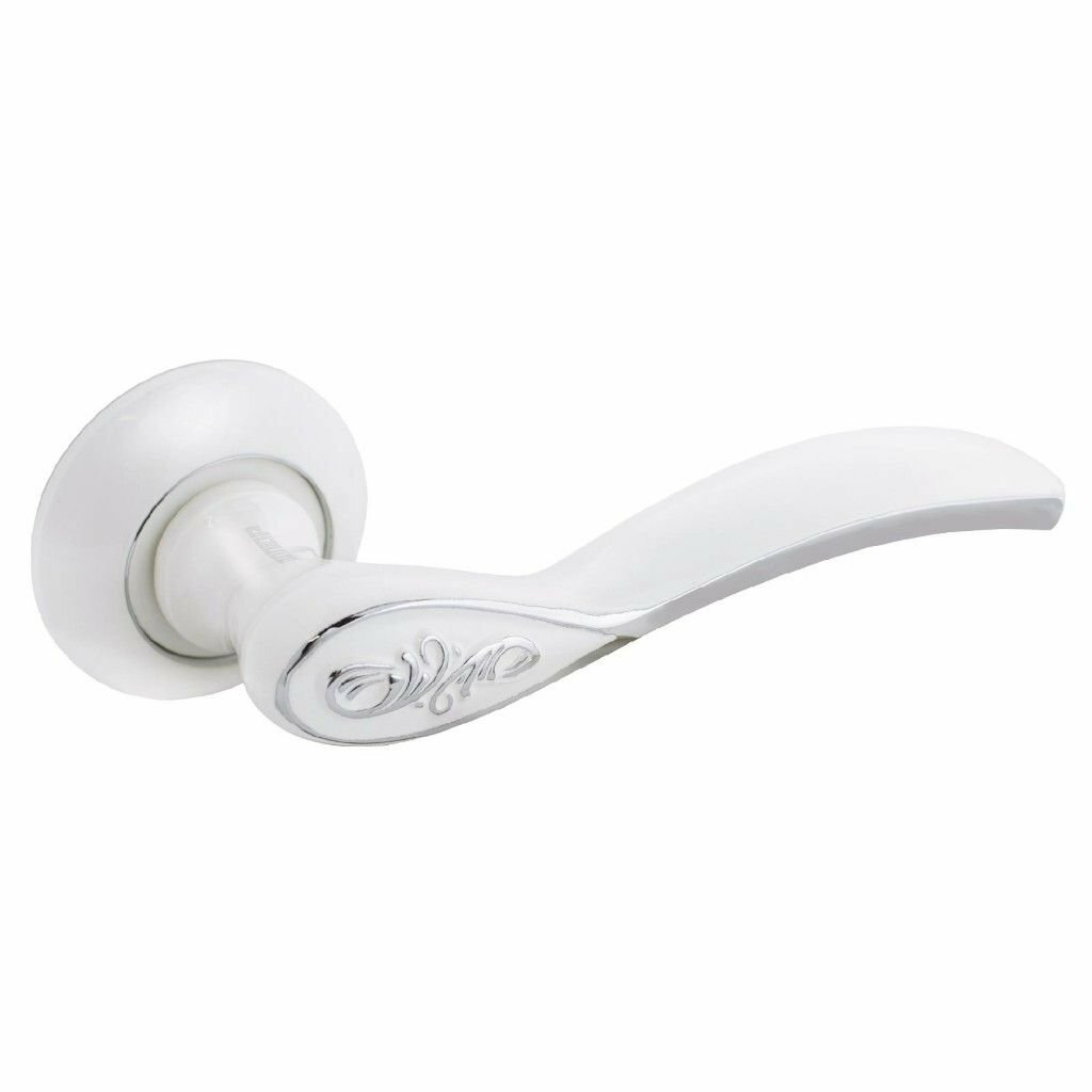 Ручка дверная Аллюр Шэрон W/CP 17112 на розетке, белый хром, комплект 2 шт, для межкомнатных дверей, алюминиевый сплав