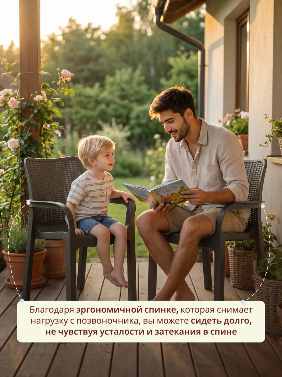 Стул садовый пластиковый под ротанг, набор садовых кресел 4 шт — фото 1