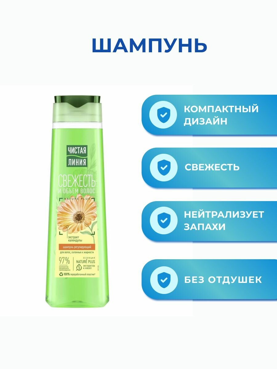 Чистая Линия Nature Plus Шампунь Свежесть и объем регулирующий для склонных к жирности волос 400мл