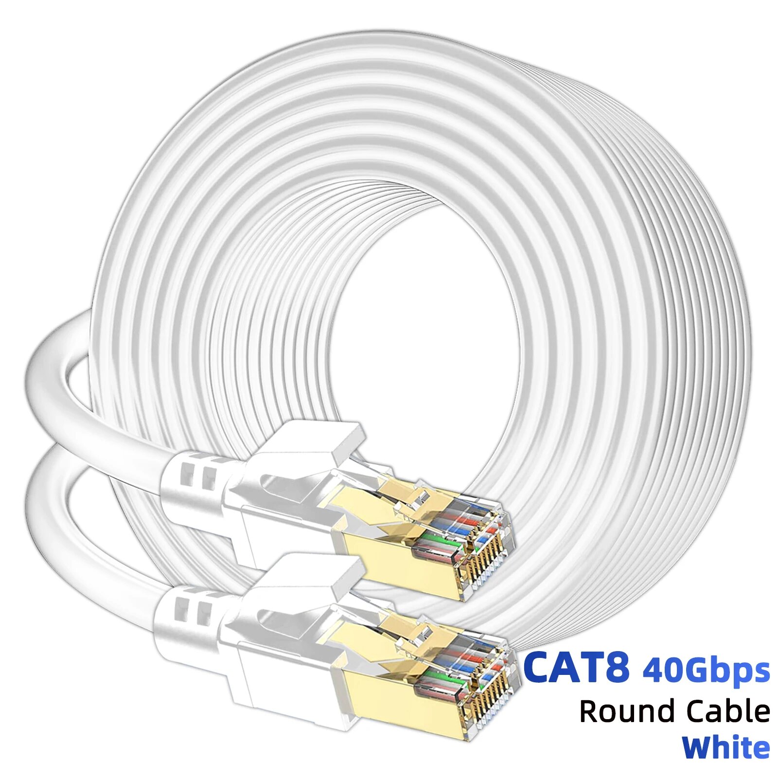 Ethernet кабель Cat 8 15m White Round