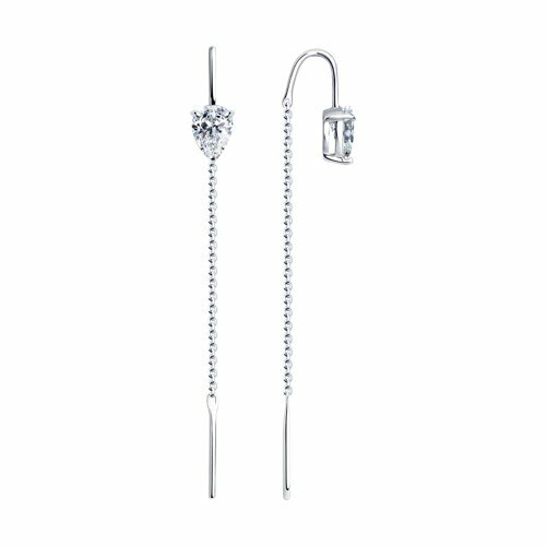 Серьги цепочки, серебро, 925 проба, родирование, фианит