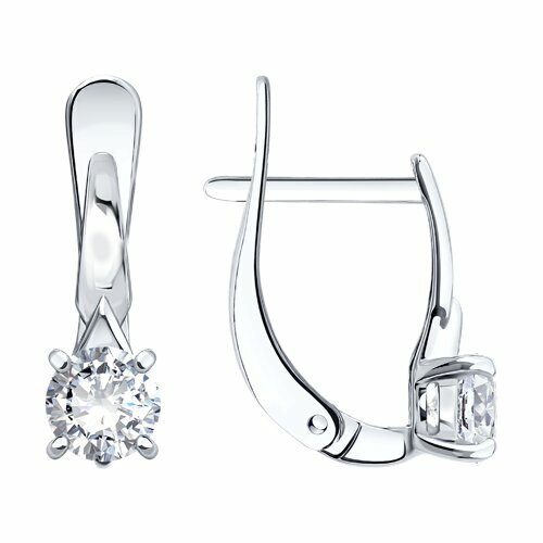 Серьги, серебро, 925 проба, родирование, бриллиант