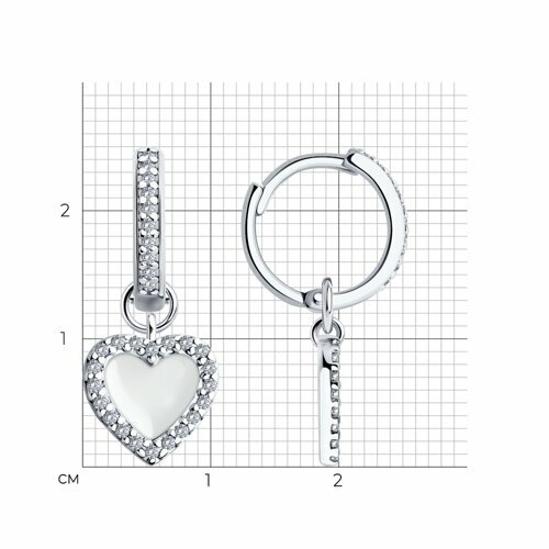 Серьги конго The Jeweller, серебро, 925 проба, родирование, эмаль, фианит, длина 2.5 см, , серебристый — фото 1