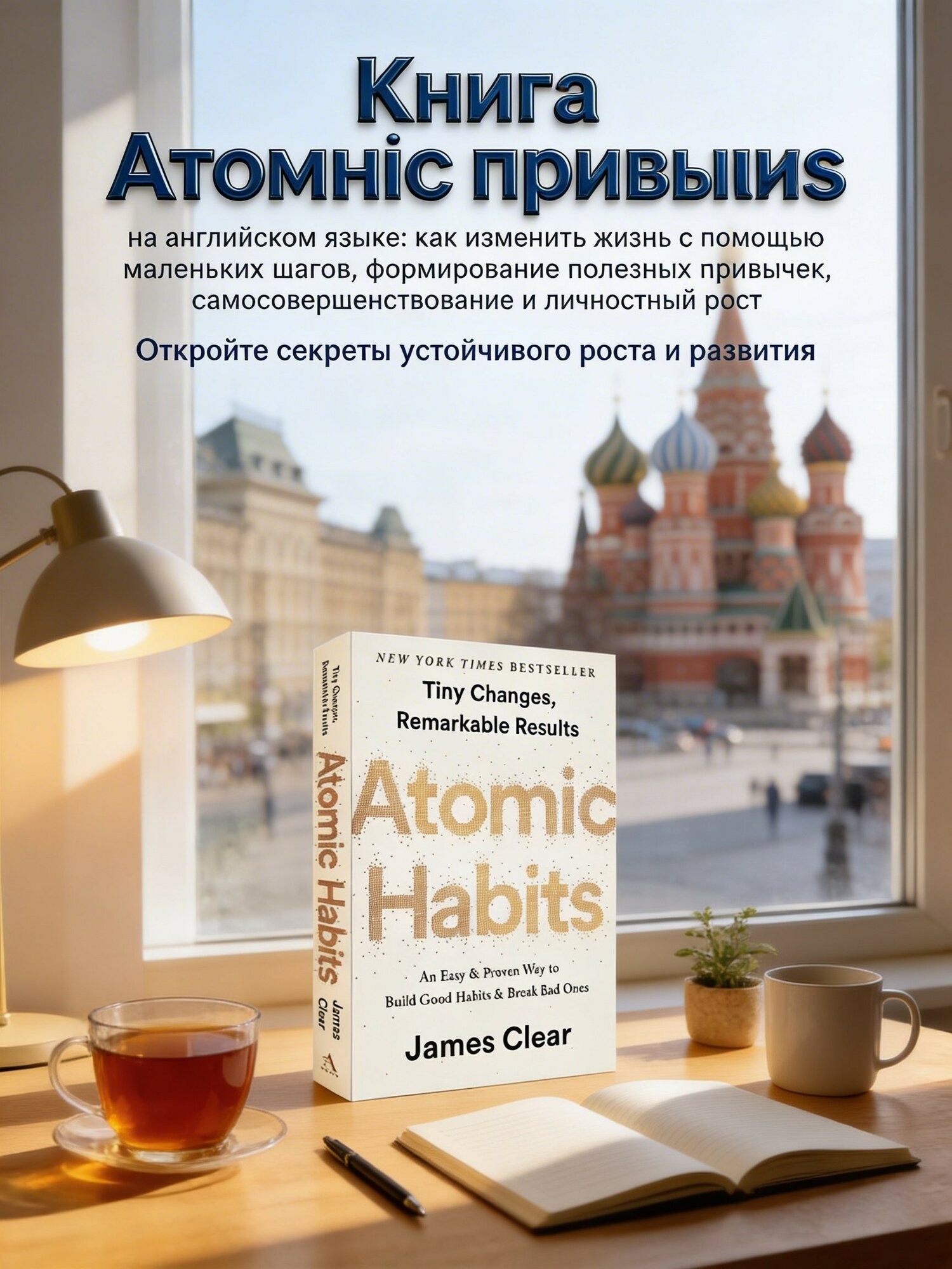 Книга Атомные привычки на английском, руководство по маленьким шагам для формирования полезных привычек и личностного роста