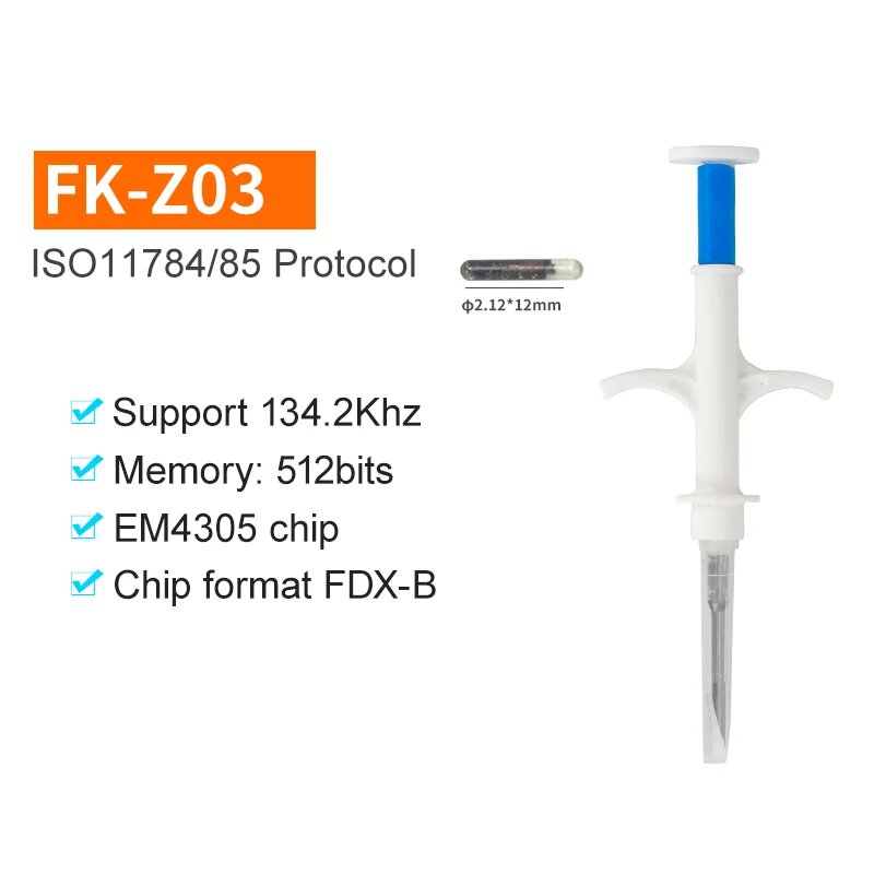 Шприц с микрочипом Fonkan RFID EM4305, 2.12x12mm