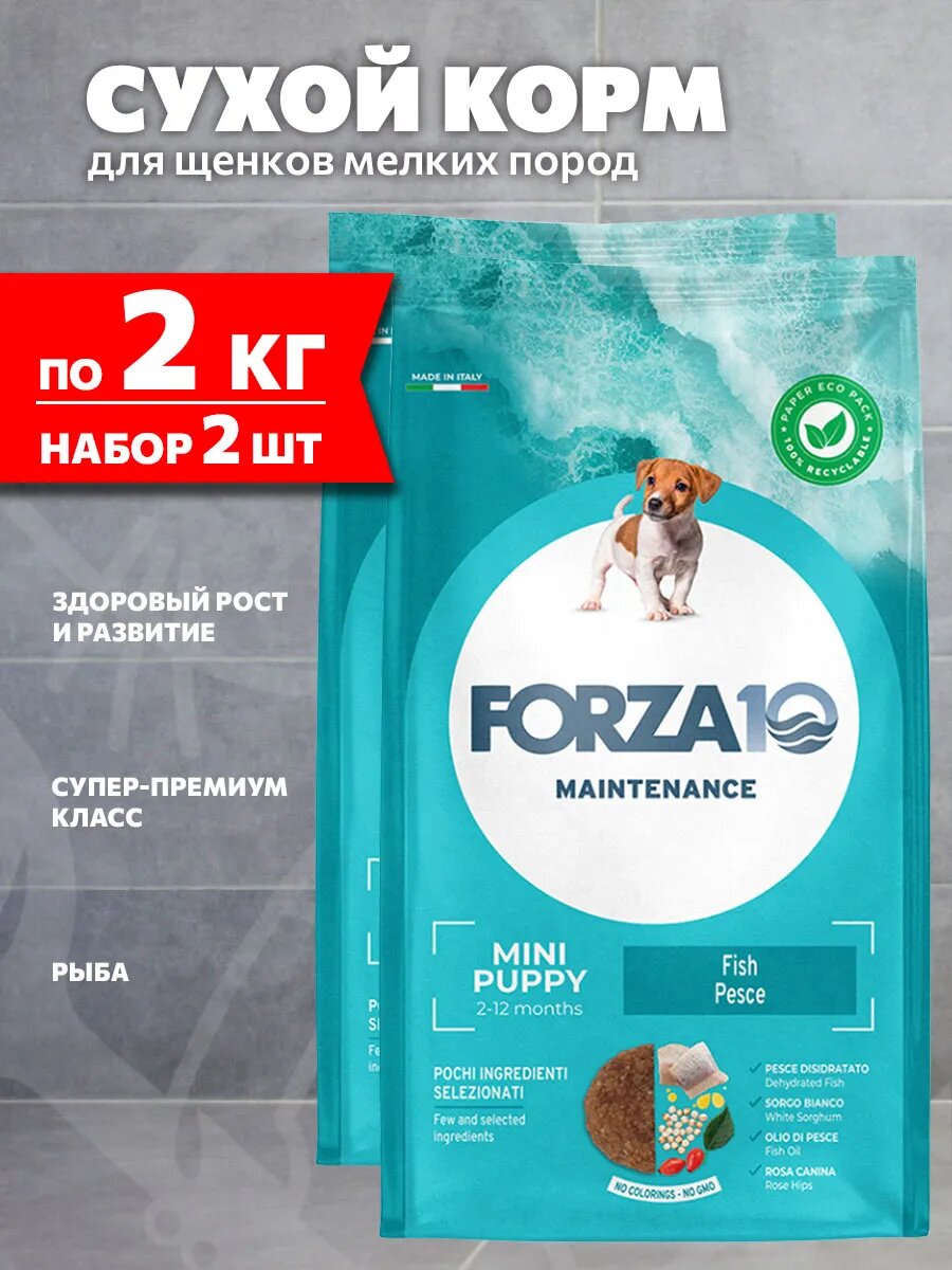 Корм сухой Forza10 Dog Maintenance Mini Puppy для щенков маленьких пород с рыбой, 2 кг х 2 шт