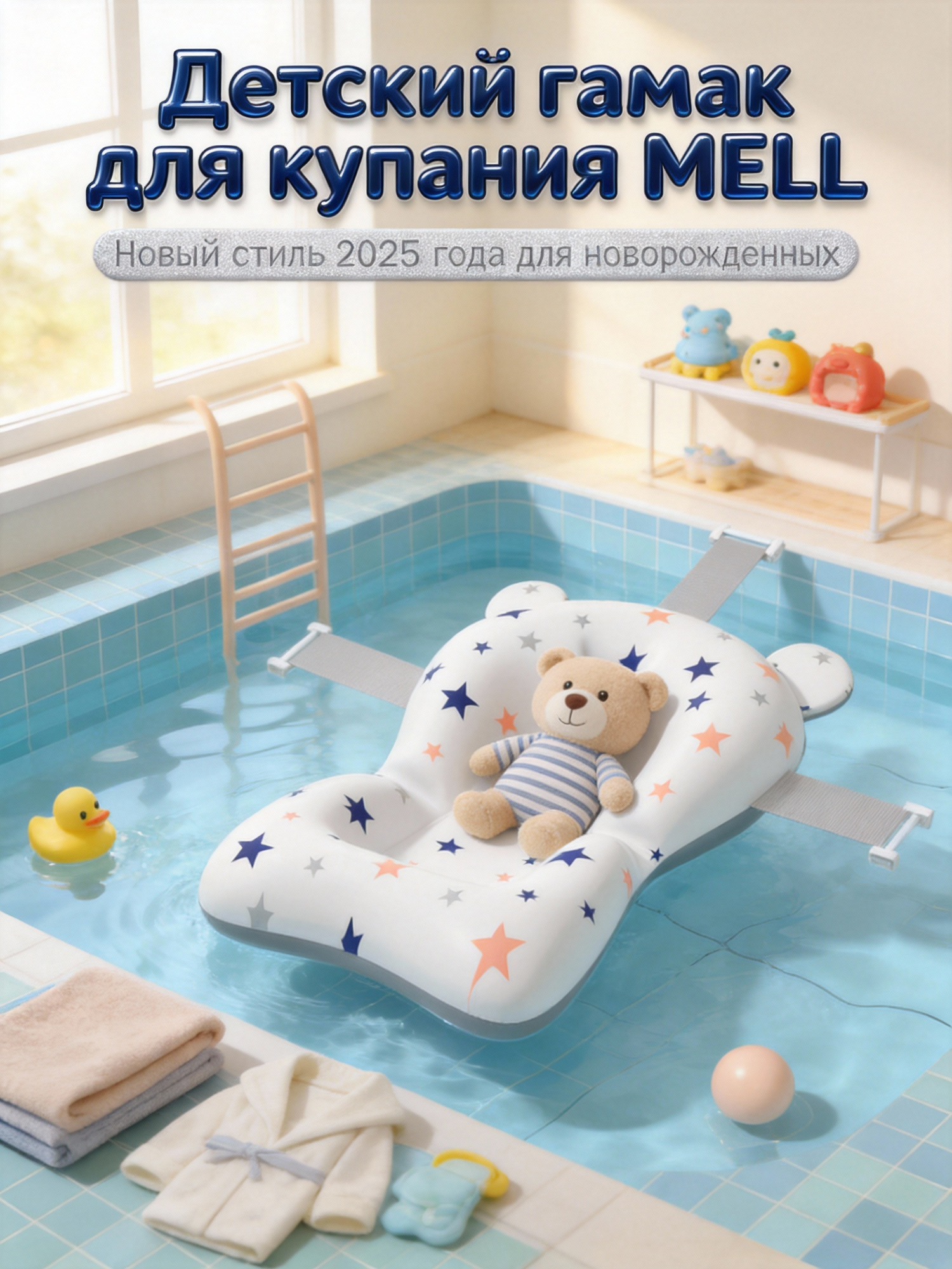 Гамак для купания новорожденных MELL, мягкая горка с креплениями для поддержки в ванночке, купальный матрасик-подставка для мытья ребенка