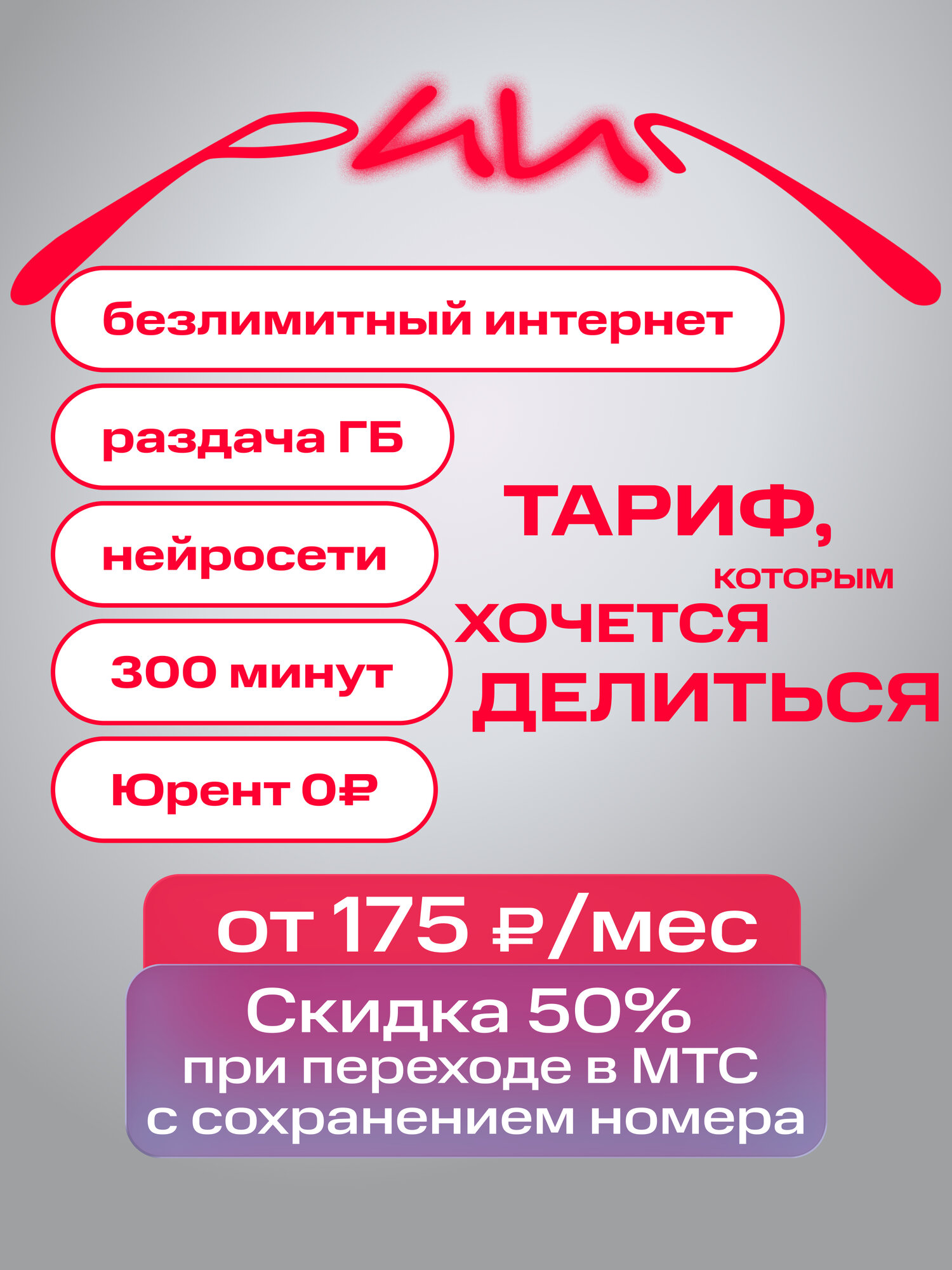 SIM-карта МТС риил, баланс 1000 руб. Безлимитный интернет, Нейросети и сохранение номера