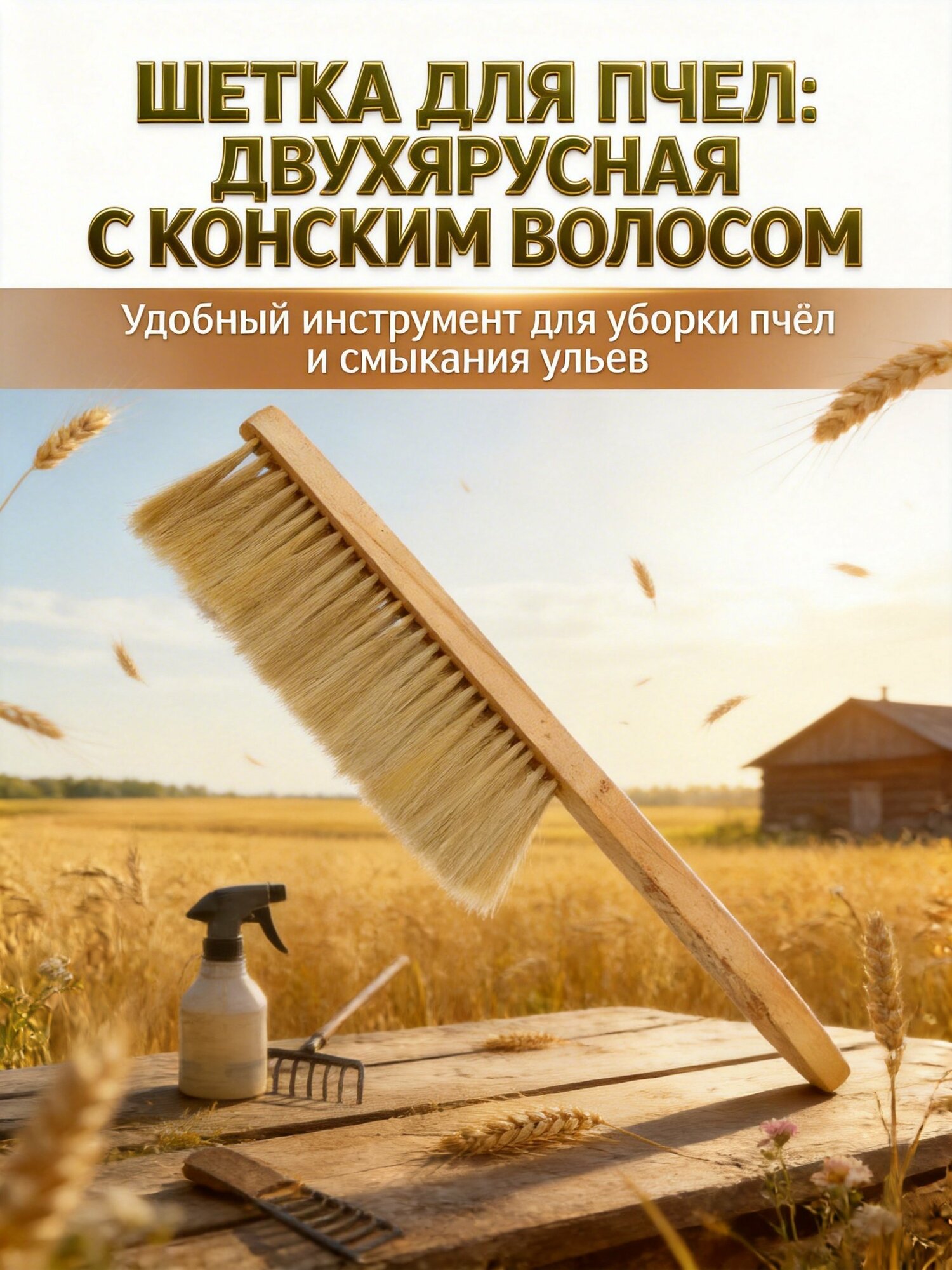 Двухрядная щетка для пчел, конский ворс и деревянная ручка — удобный инструмент для ухода за ульями и смахивания с рамок