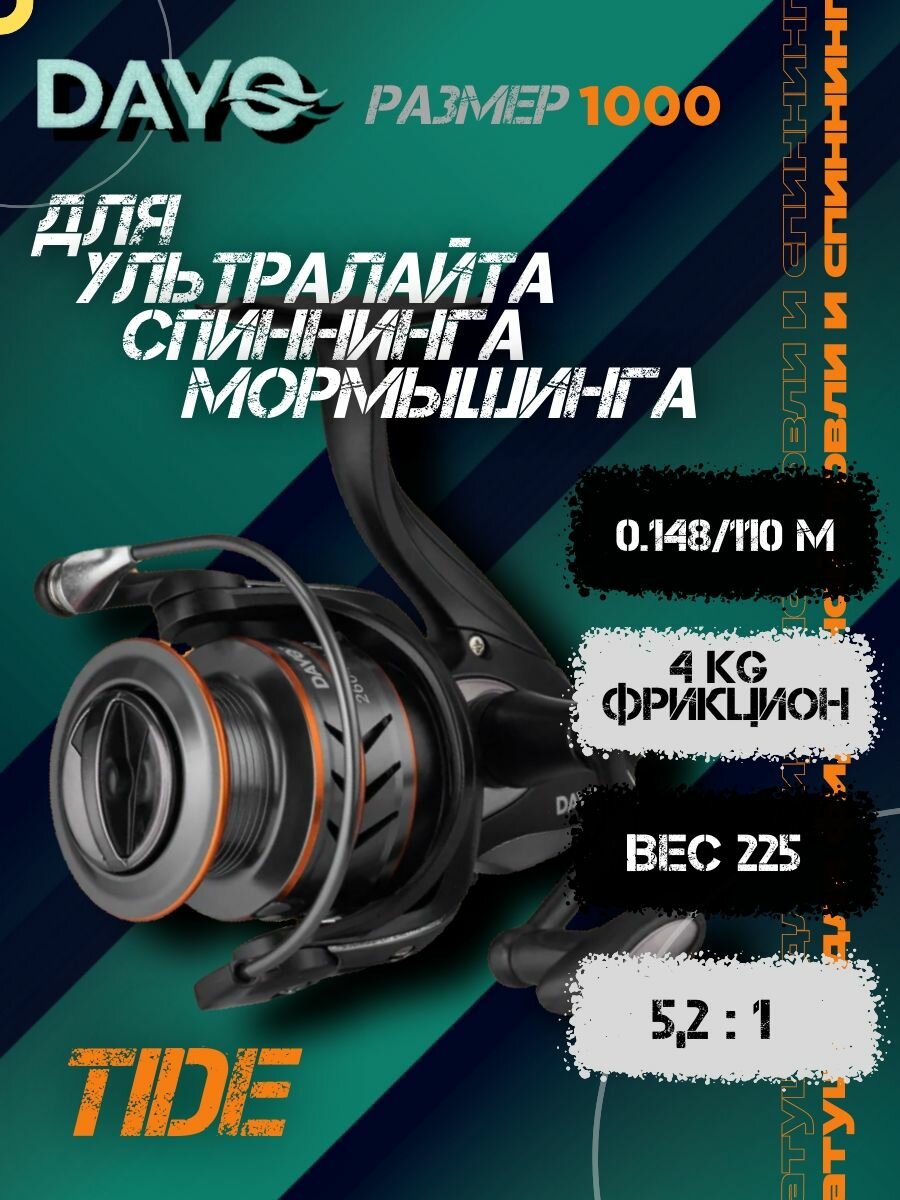 Катушка безынерционная DAYO TIDE, лесоемкость 0,148/110, подшипники 3+1, фрикцион
