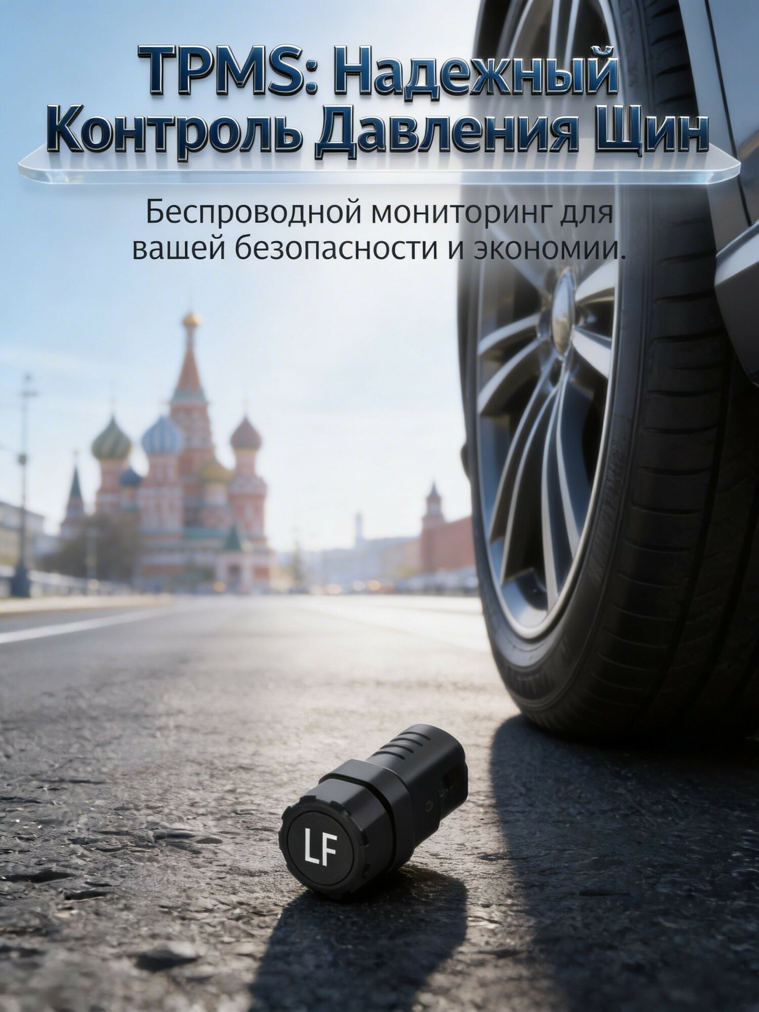Портативный беспроводной датчик TPMS для автомобильных шин, мониторинг температуры и давления 433.92 МГц 5 В, ABS черный