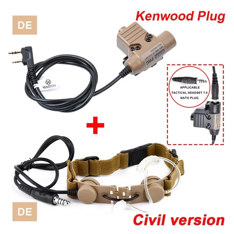 WADSN Горловой микрофон DE, Headset KEN PTT