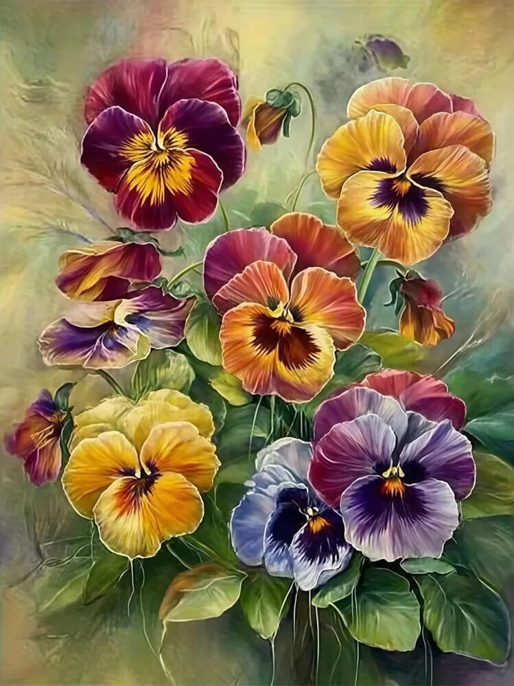 Алмазная живопись 40x30см "Букет анютиных глазок"