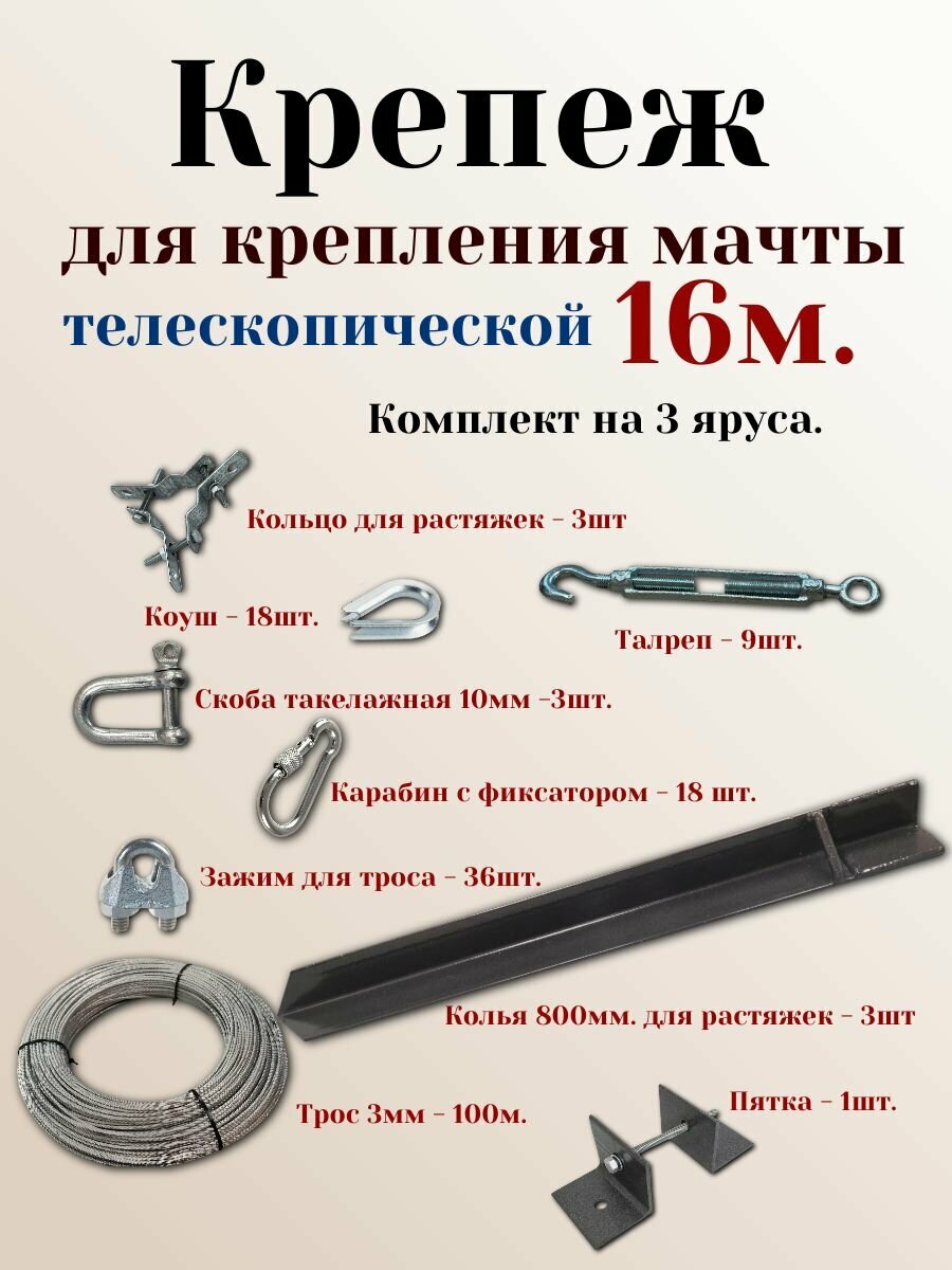Комплект растяжки для мачты телескопической 16 метров