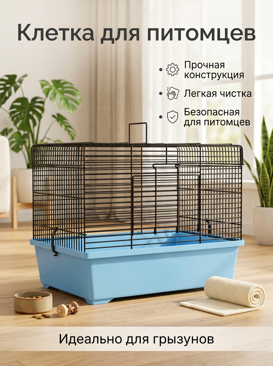 Клетка для хомяков 47*30*34 см /с поддоном 12см оцинкованная сетка 0.9см, ABS пластик