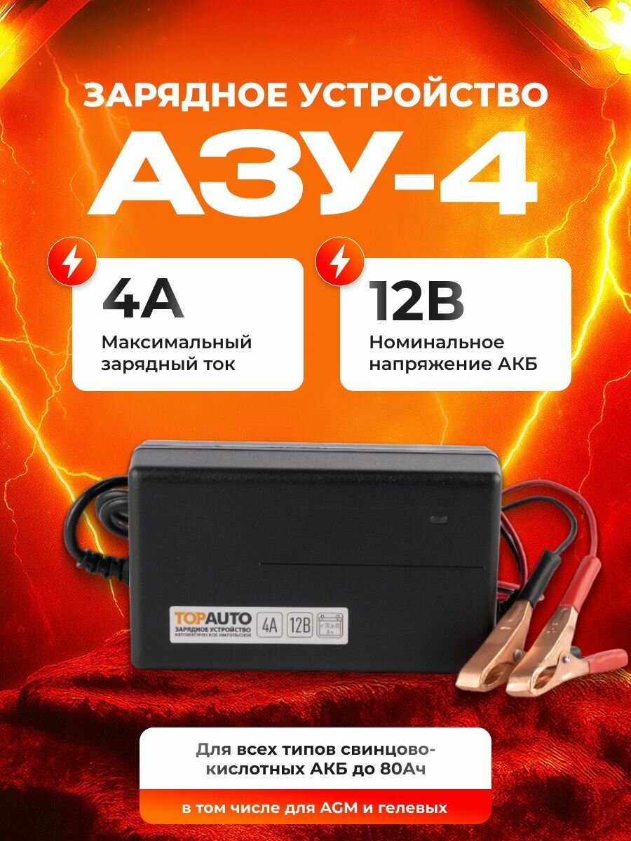 Зарядное устройство для аккумуляторов автомобиля 12В автоматическое для всех типов АКБ до 80Ач