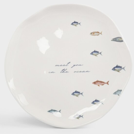 Тарелка закусочная Anna Lafarg 22 см, керамика, белая, Рыбки, Sea world, ANLAF-FDH-300925-2