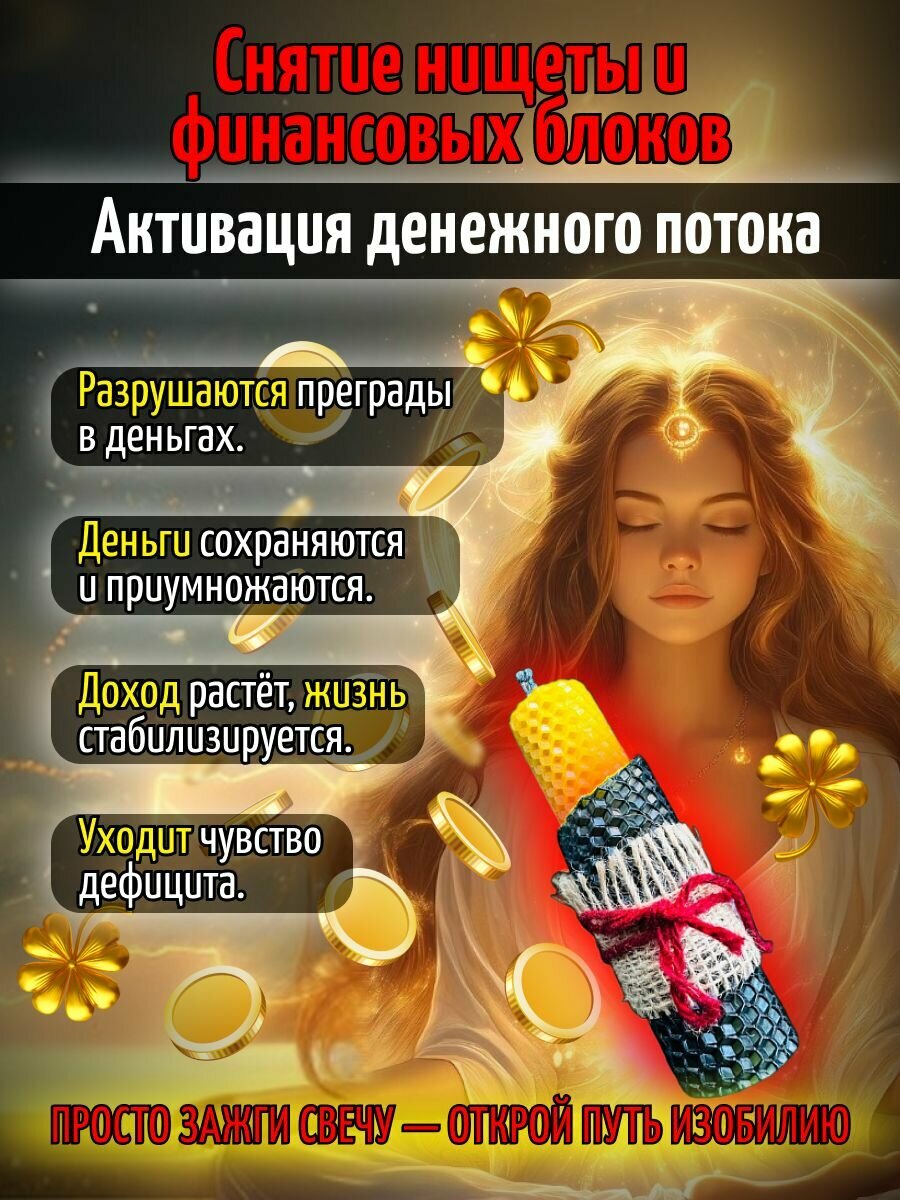 Свеча восковая магическая Снять бедность, нищету и финансовые Блоки. Свечи магические восковые программные ритуальные с травами