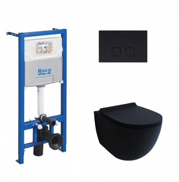Комплект 3 в1 инсталляция Roca One с кнопкой Nova с унитазом Esbano Garcia черный матовый