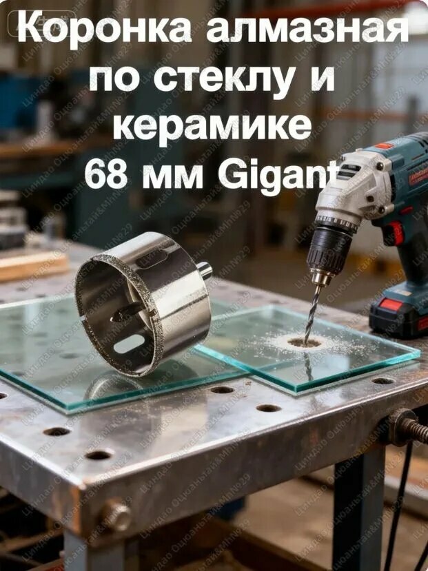 Алмазная коронка по стеклу и керамике 68 мм, Гигант, для высококачественного сверления