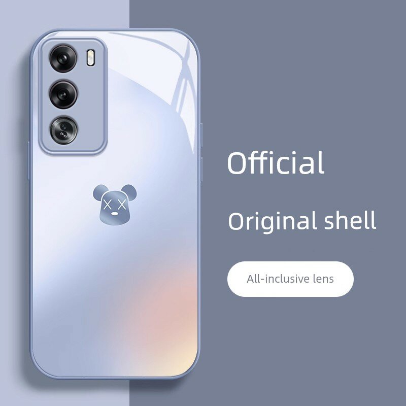 Чехол для OPPO Reno6 Pro+ из металлического лака с узором медвежонка, голубой цвет, в комплекте защитная пленка