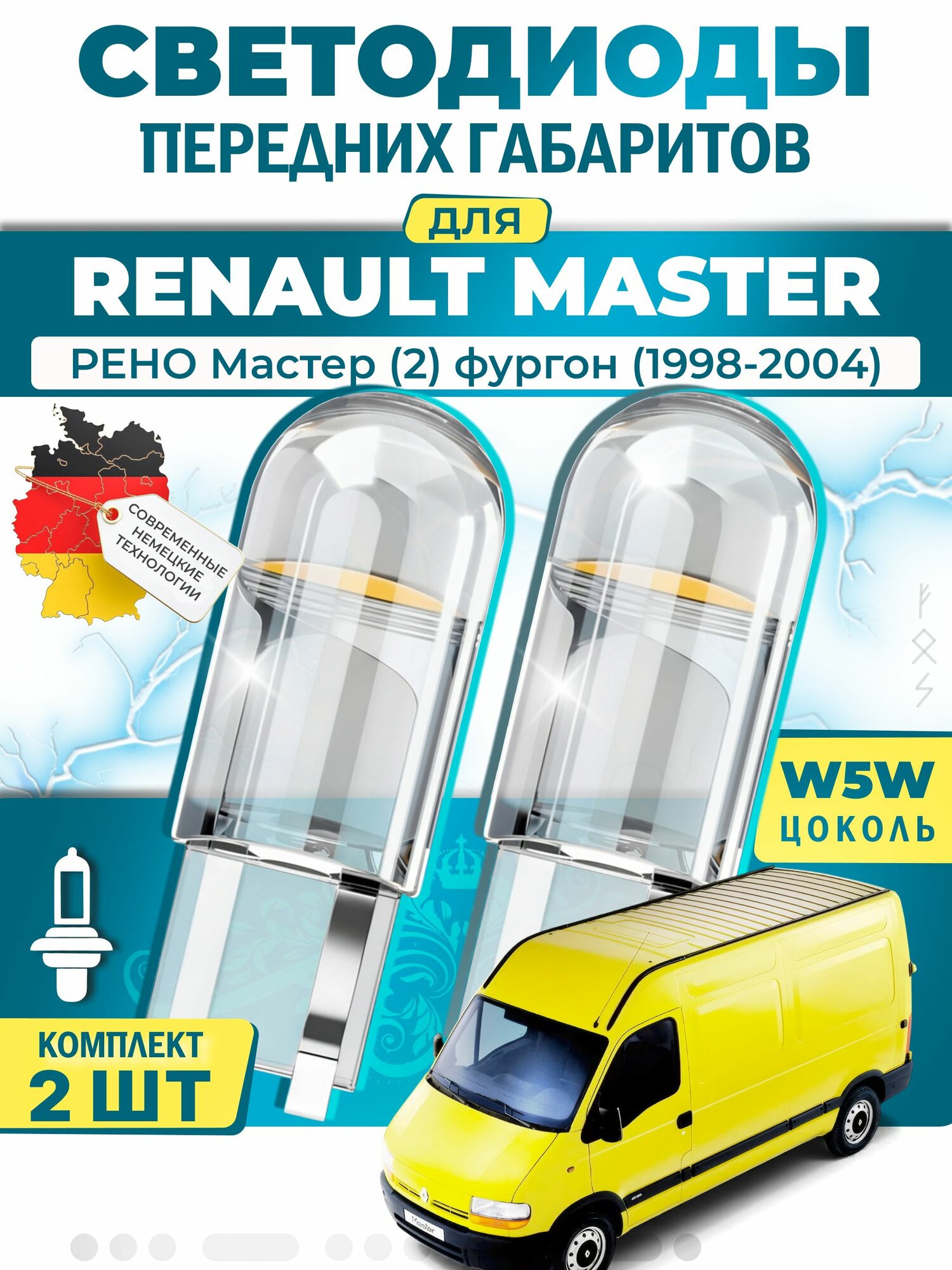 Лампы светодиодные габаритные для RENAULT MASTER II Van / рено Мастер (2) фургон (1998-2004), W5W ( LED - белый свет 5000k ) (комплект 2шт)