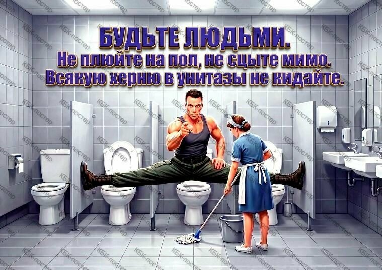 "Жан-Клод Ван Дамм объясняет как вести себя в туалете". 30х21 см. Постер А4_039.